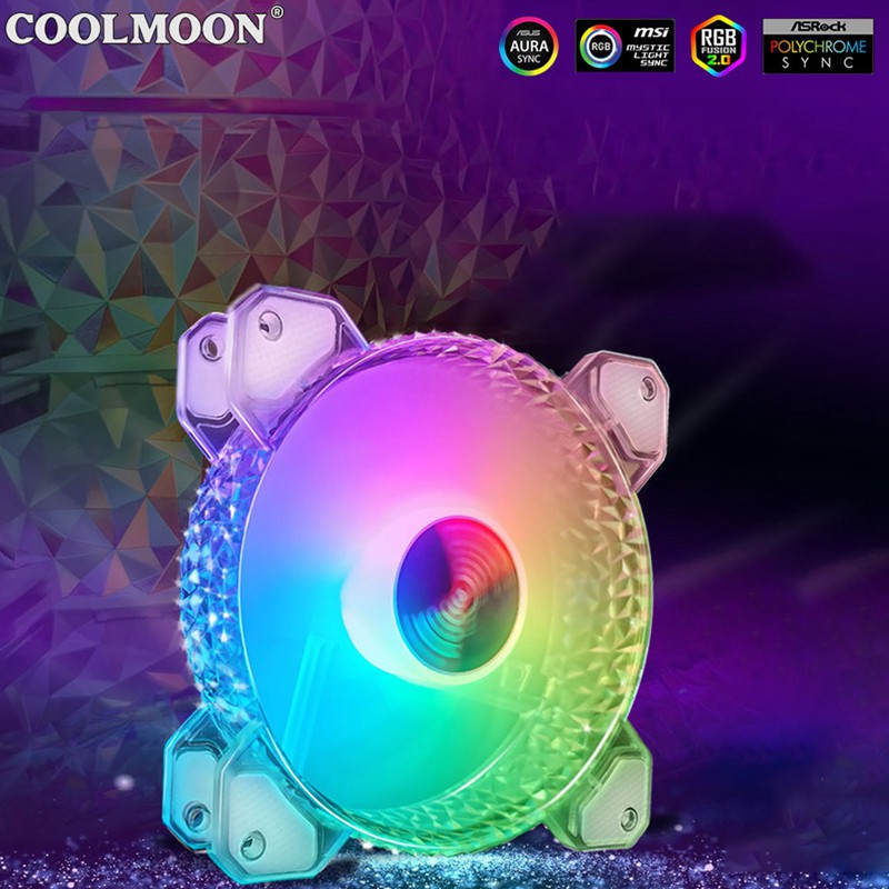 COOLMOON Crystal Diamond RGB 4 Fan Sets, 12cm Silent Long-Life RGB ...