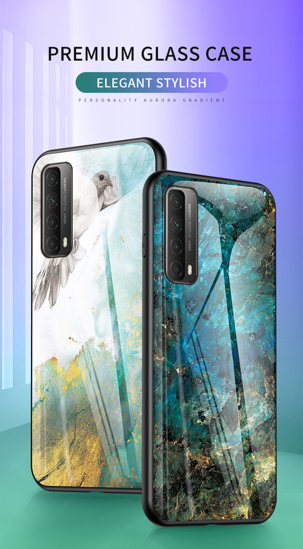 Huawei Y7a Fashion Marble Texture Tempered Glass Protective cover Hard ...