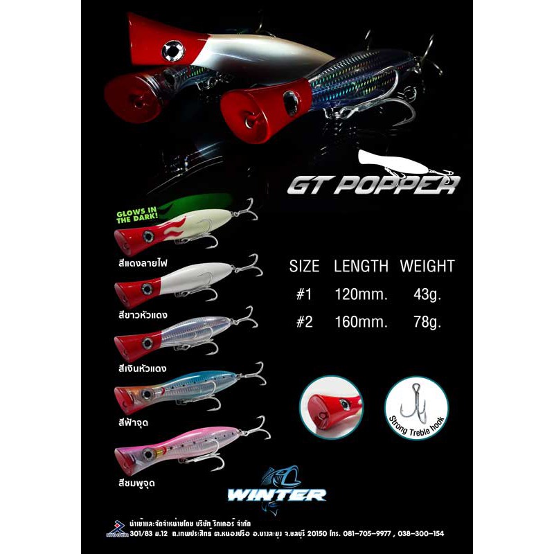 เหยื่อปลอม WINTER GT POPPER Fishing Bait Lure #2 160mm. 78g | Shopee ...