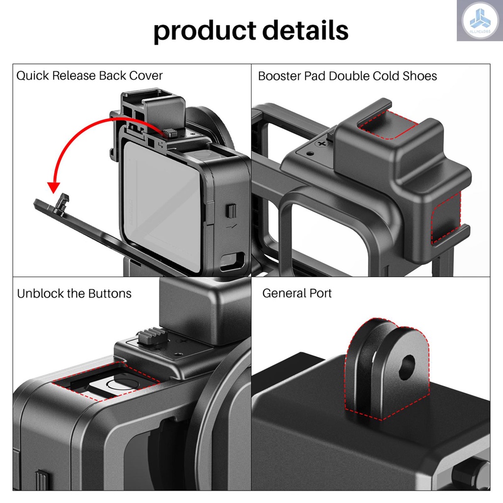 Ulanzi G9-4 Action Camera Video Cage Plastic Vlog Case Protective Housing with Dual Cold Shoe ...