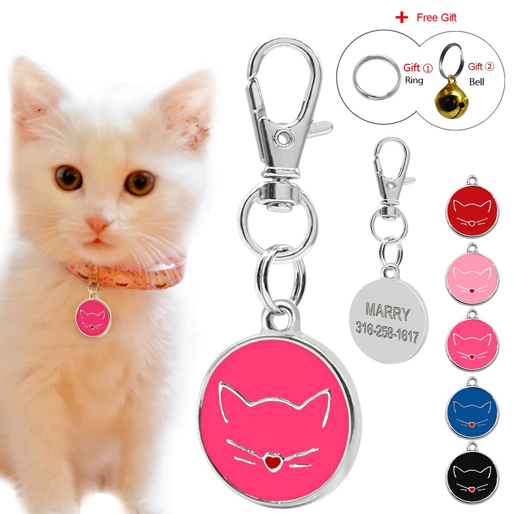 Personalized Dog Cat Cute Face ID Tags Disc Pet ID Name Collar Tag ...