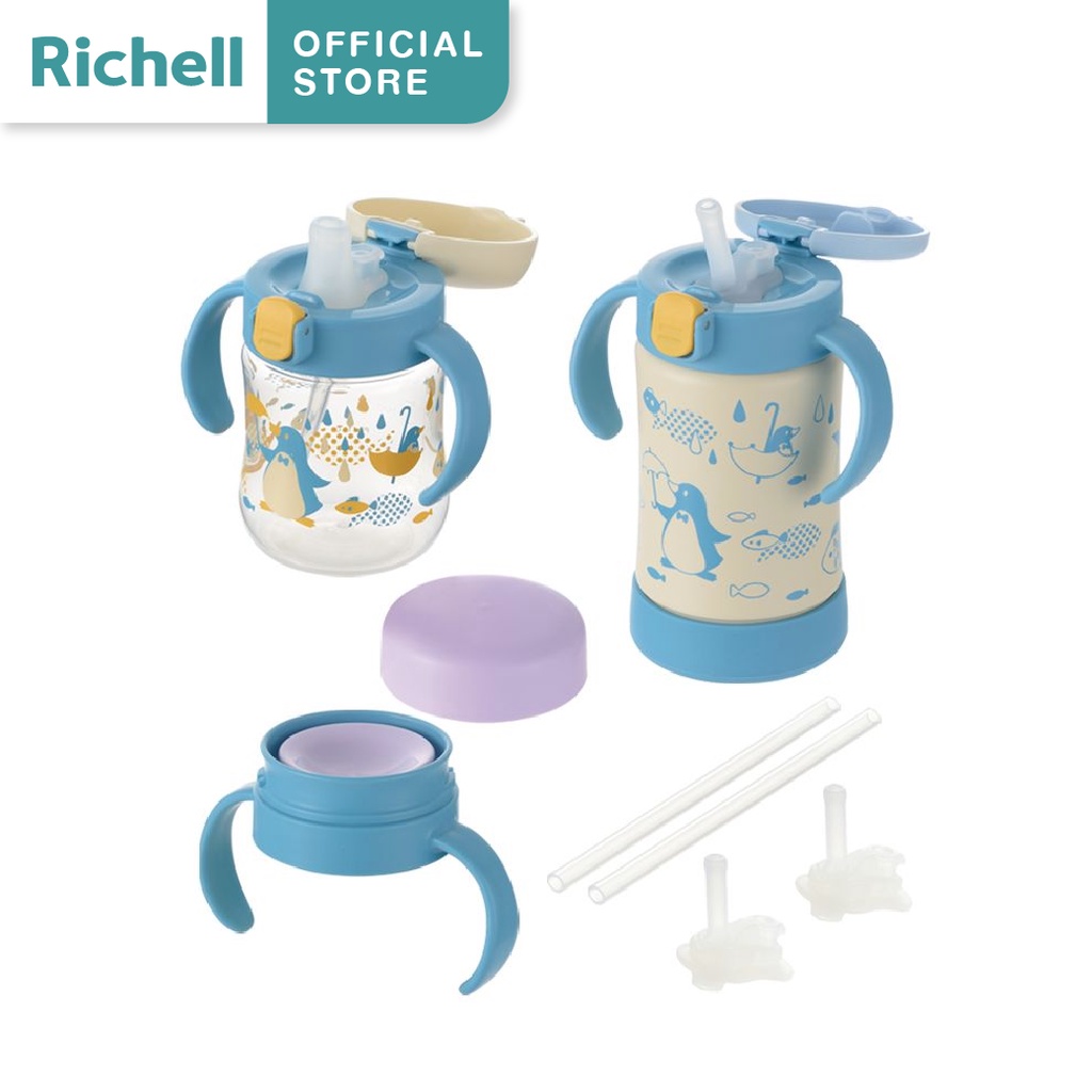 Richell ริเชล New TLI Mugs Premium ชุดเซ็ตแก้วน้ำหัดดูดหลอด 3 สเต็ปรุ่นTLI - richell ...