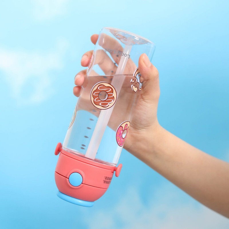 Lock Lock Straw Cup Plastic Children's Donut Cup Portable Cup Cute ...