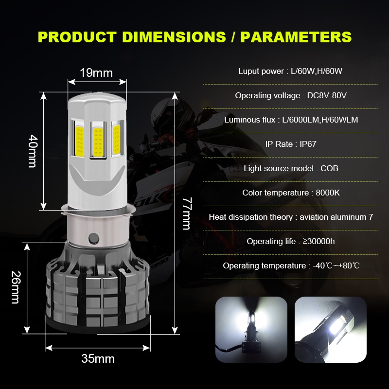 Local StockEURS New Motorcycle LED H6 H4 Headlight Bulb H4 HS1 BA20D ...