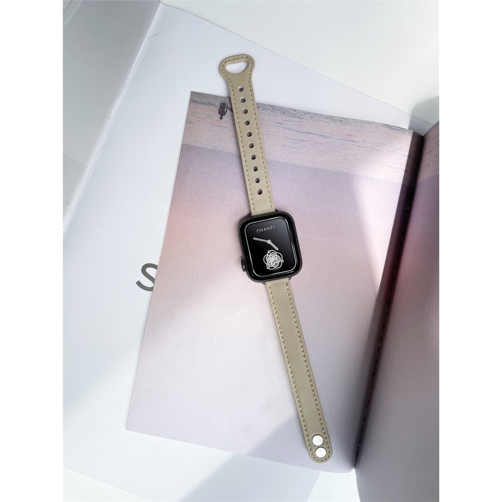 ConAmor. Summer Light Color เอวเล็ก iWatch Strap Double Stud หนังลูกวัว ...