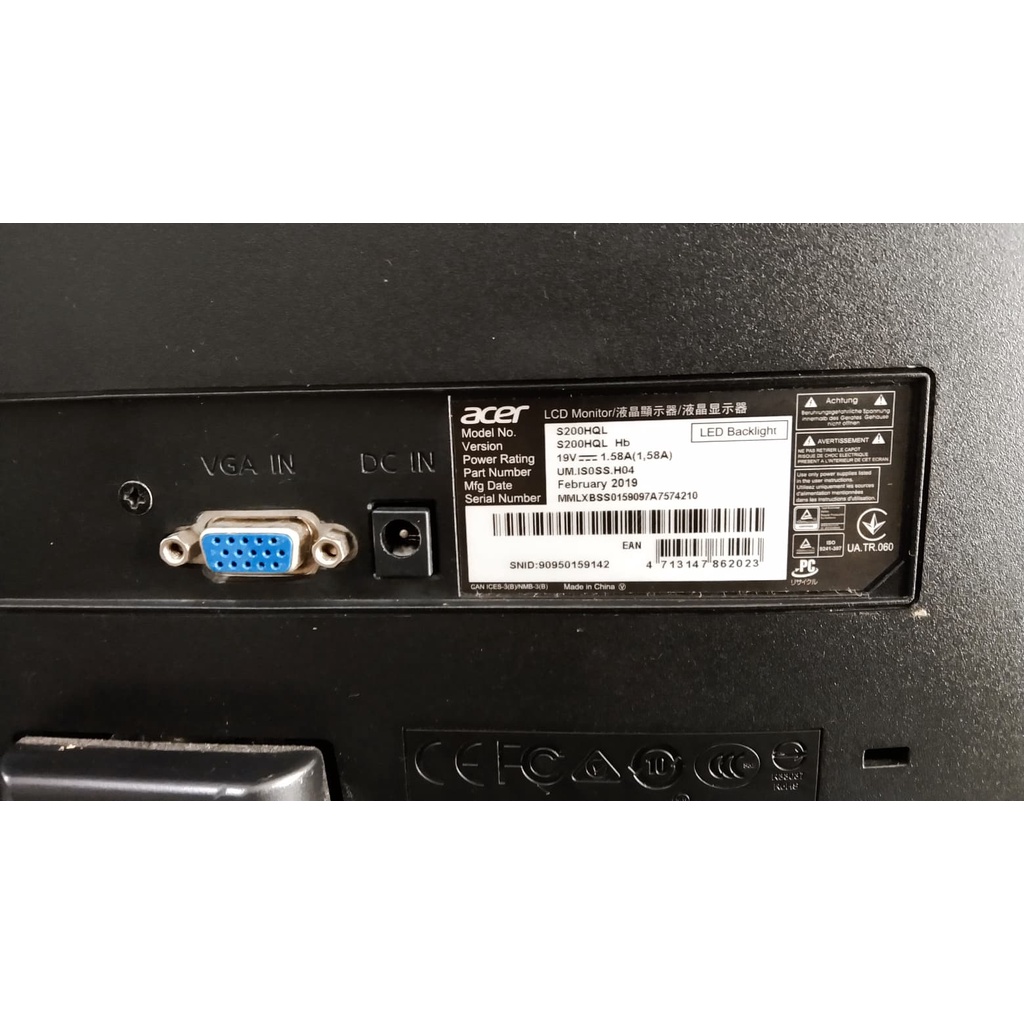 จอคอมพิวเตอร์ ACER LED 20นิ้ว รุ่นS200HQL Monitor Acer LED 20” Model ...