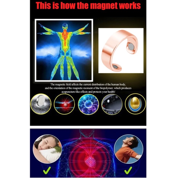 Mens Magnetic Therapy Ring Health Ring Rose Gold Magnetic Opening Ring ...