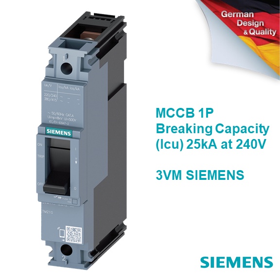MCCB Siemens รุ่น 3VM 1P - พิกัดกระแส 16A 20A 32A - Icu up to 25kA at ...