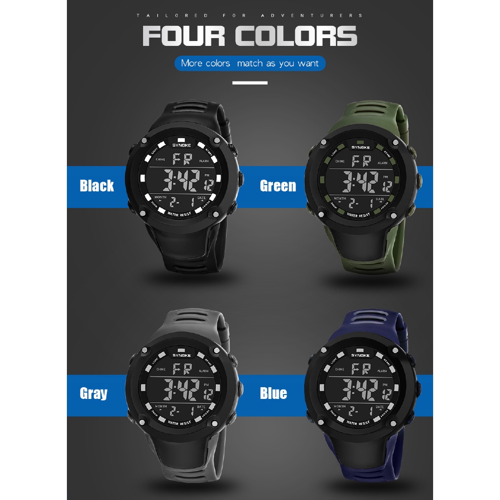 Synoke นาฬิกาข้อมือดิจิตอลสําหรับผู้ชายมีไฟ Led มัลติฟังก์ชั่น - longflight1.th - ThaiPick