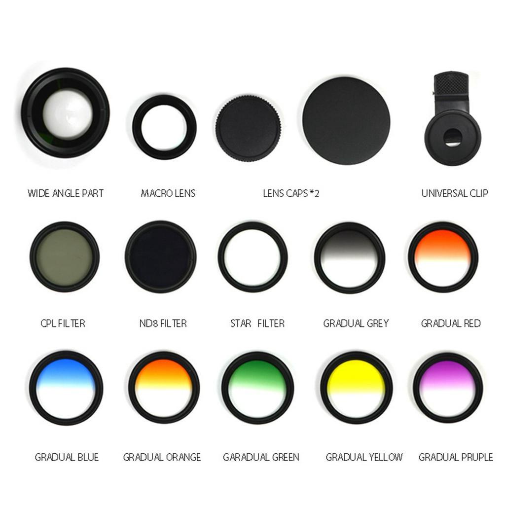 12 in 1 37mm Filter Phone Camera Lens Kit Grad Blue Red Filter+CPL+ND ...