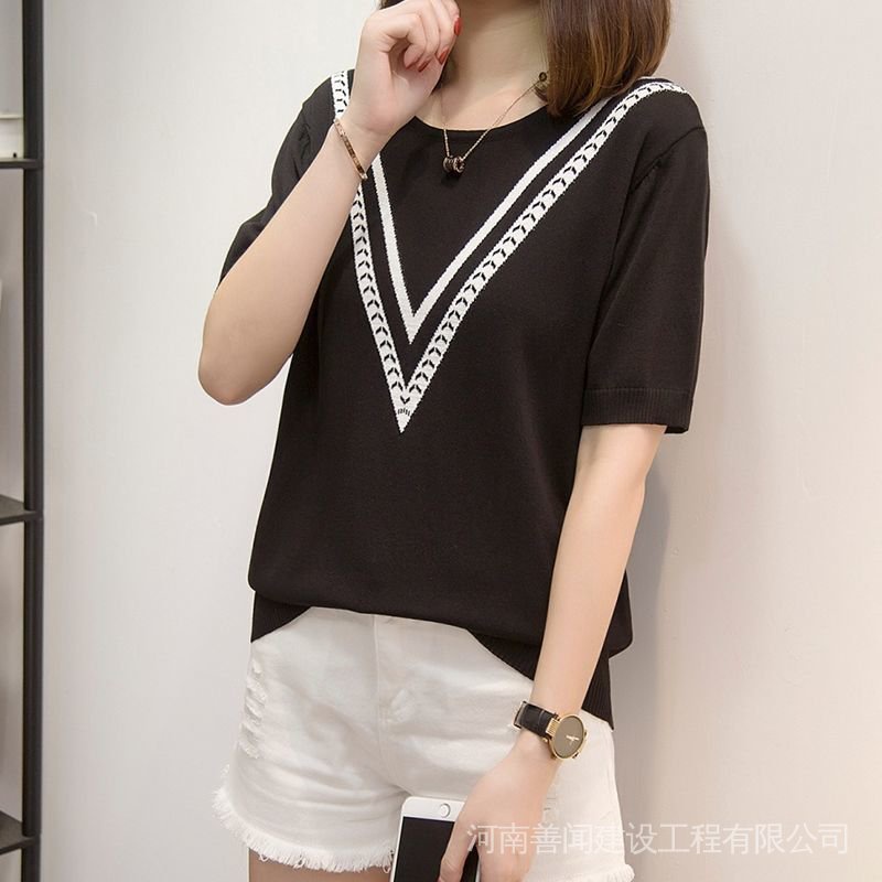 เสื้อยืด ผ้าเรยอนถัก ทรงหลวม เข้ากับทุกการแต่งกาย สไตล์ตะวันตก แฟชั่น ...