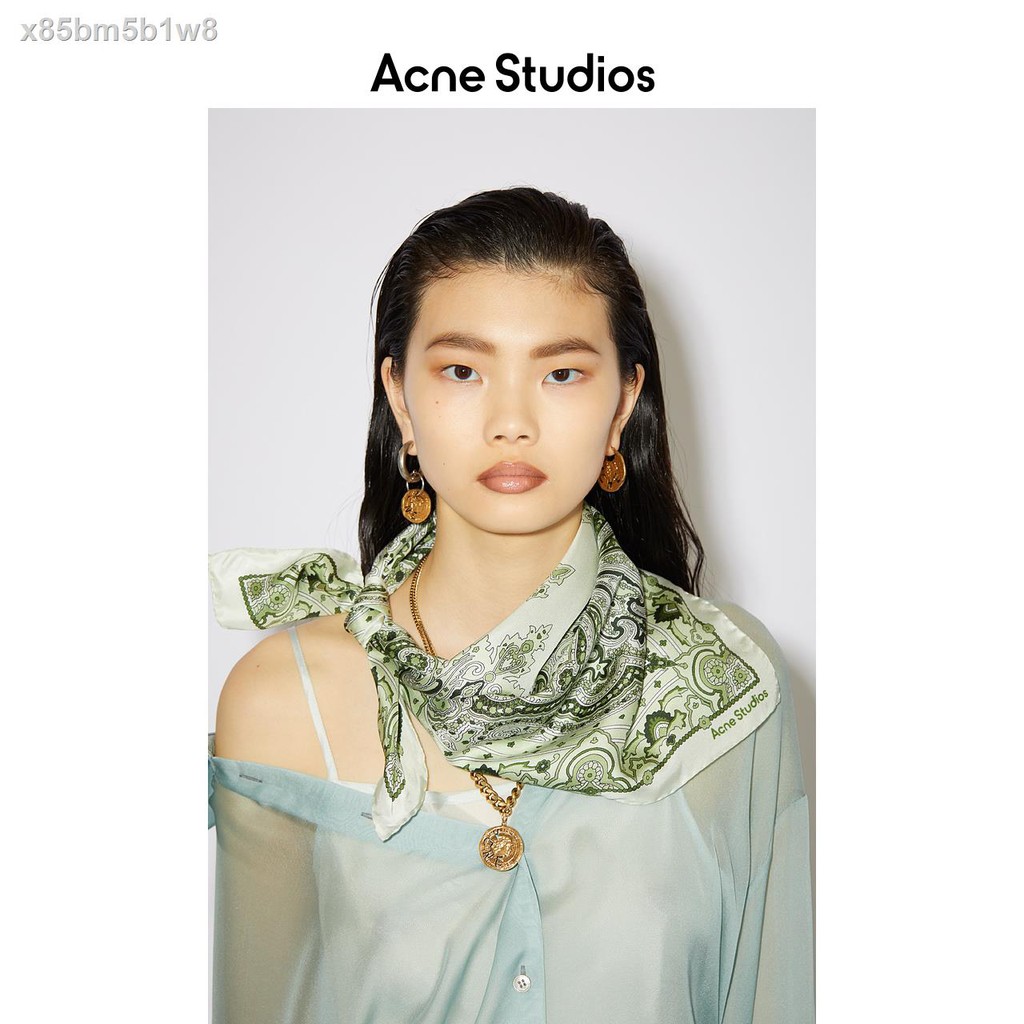 ส่วนลดจำกัดเวลา Acne Studios 2021 ผ้าพันคอไหมพิมพ์ลายสีเขียวใหม่ CA0125 ...