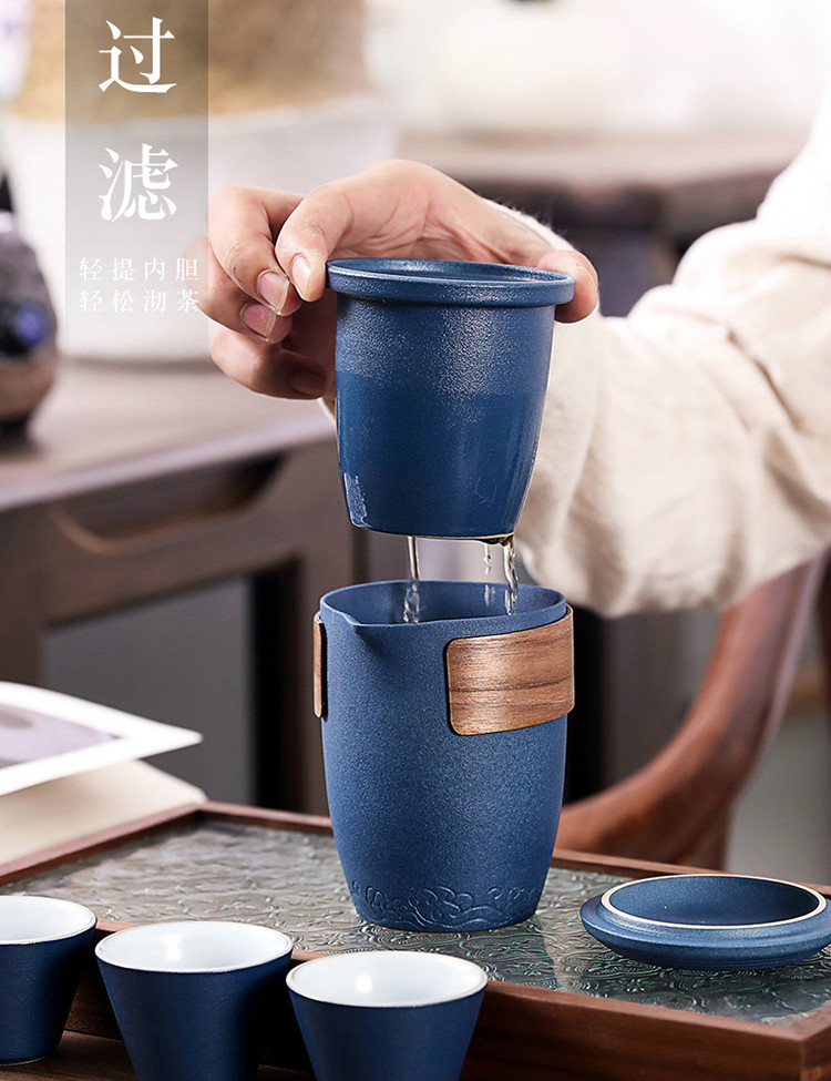 Black Ceramic Mug Three Cup Portable Travel Tea Set - ma24ubg5ya - ThaiPick