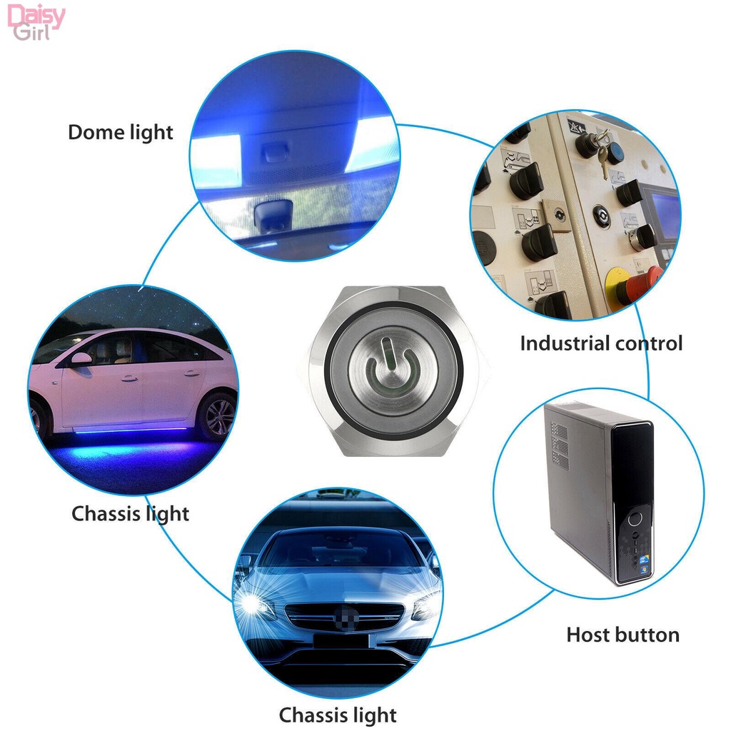 Push Button Switch 12V Trucks Blue Self-Lock Car Truck Waterproof Metal ...
