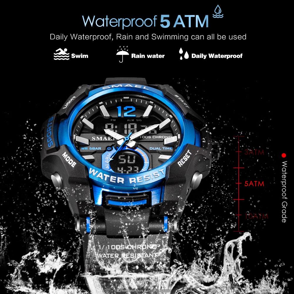 SMAEL Dual Time Army Sport Watch for Men Luminous Waterproof Quart ...