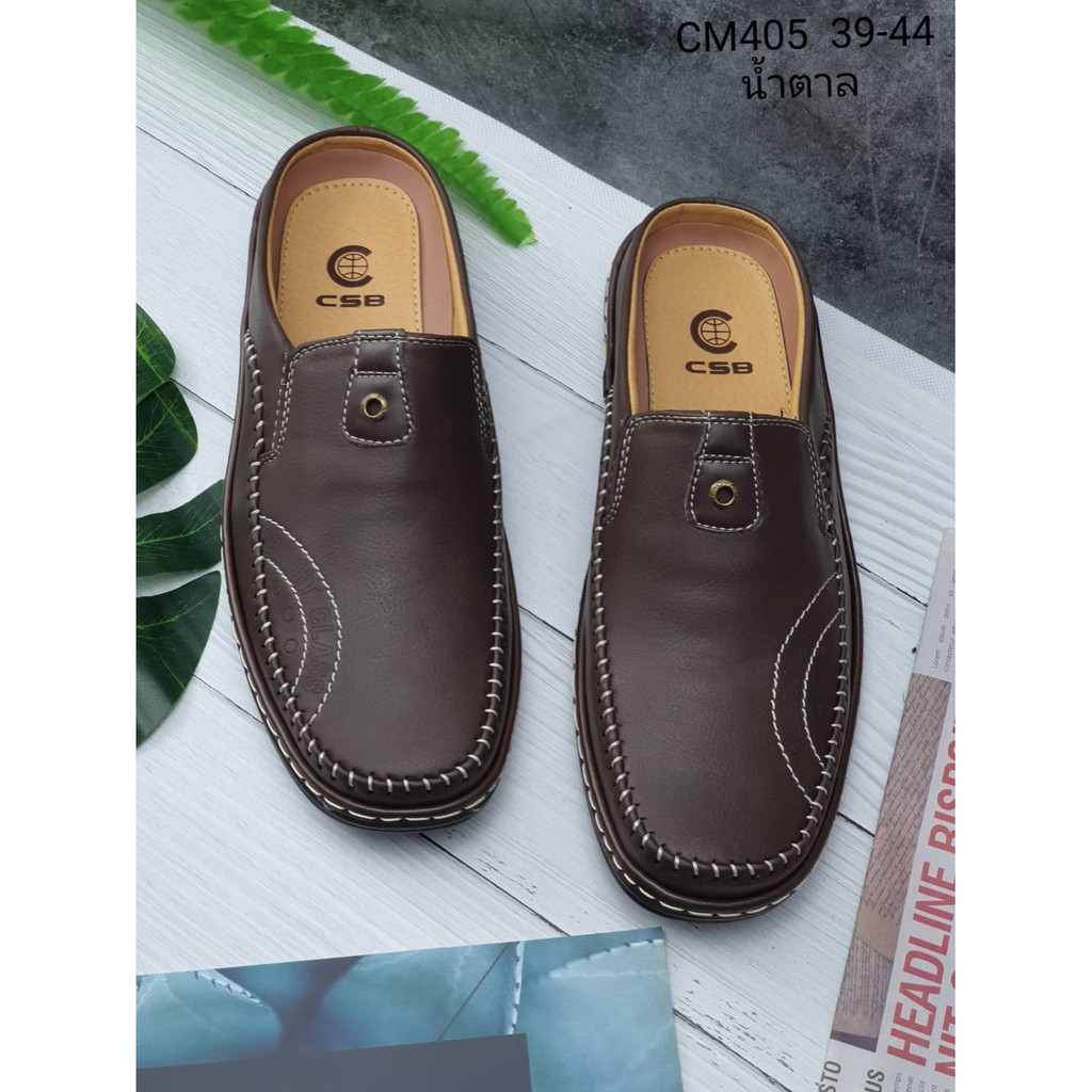 รองเท้าหนังแบบเปิดส้น ลำลอง CM405 ไซส์ 39-44 มี 3 สี น้ำตาล ดำ แทน ไซส์ ...