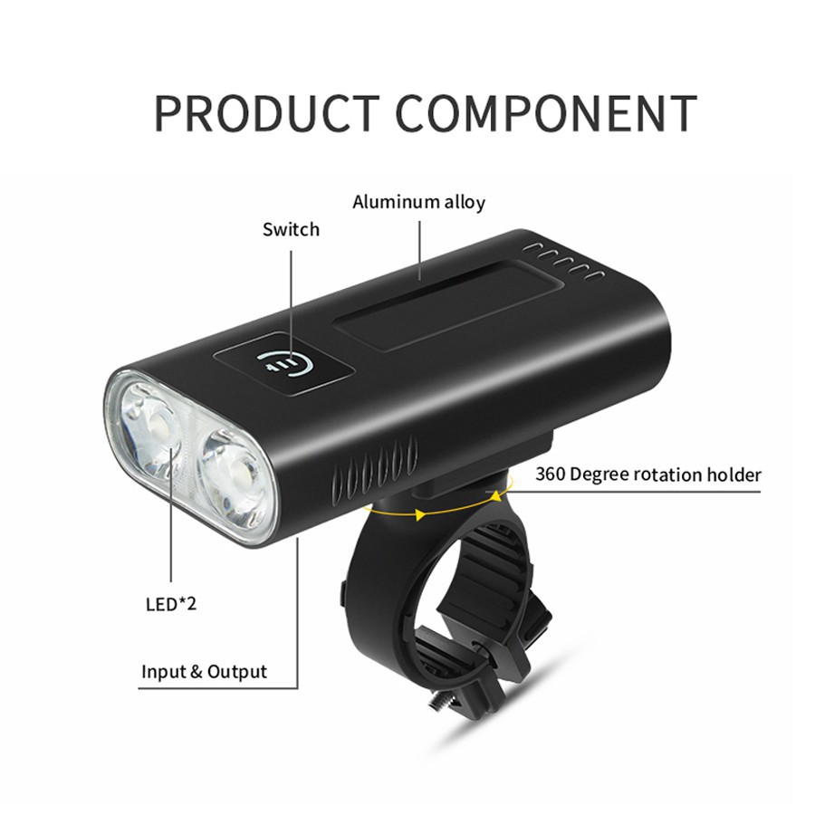 NEWBOLER 1000 Lumens Bicycle Headlight 5200mAh USB Rechargeable Bike ...