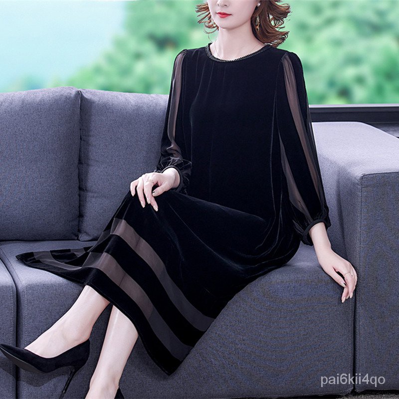 Women's Large Size Gold Velvet Dress2021Autumn Clothing Foreign High ...
