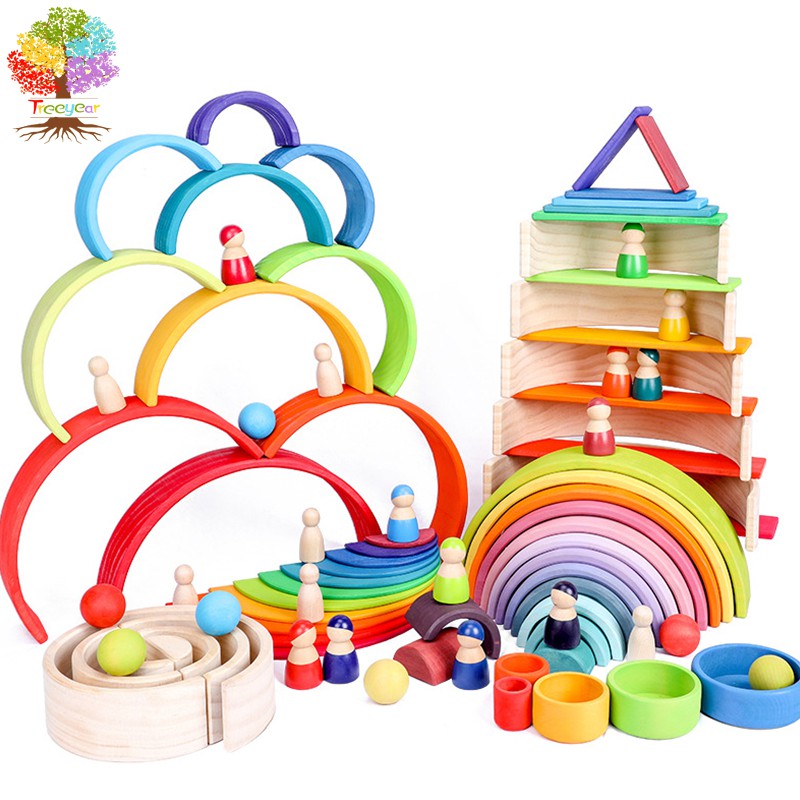 Wooden Rainbow Stacking Toy Large Nesting Puzzle Blocks Educational ...