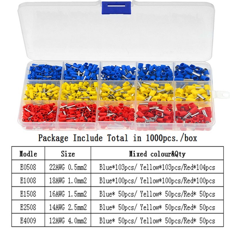 ☂ 1000pcs Bootlace cooper Ferrules kit set Wire Copper Crimp Connector ...