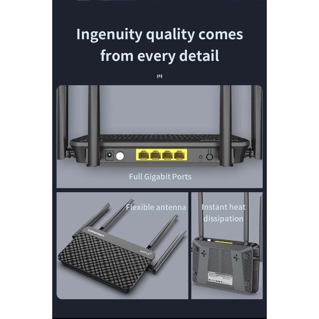 COMFAST WIFI6 Router 11ax 1800MbpsGigabit wireless mesh เร้าเตอร์ตาข่ายพลังงานสูง 2.4G5G แบบไร้ ...