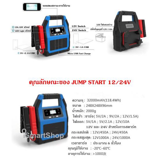 Jump Start 12/24v CarKu "New battery Upgrade 42000 mAh" 500 แรงม้า ...