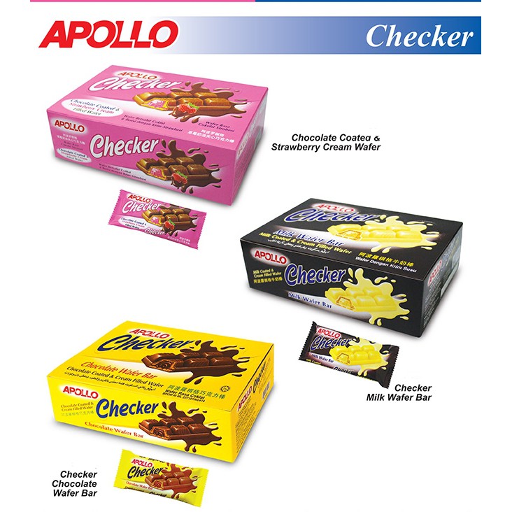 Apollo checker เวเฟอร์เคลือบช็อกโกแลต (1 กล่อง บรรจุ 24 ชิ้น) อพอลโล รส ...