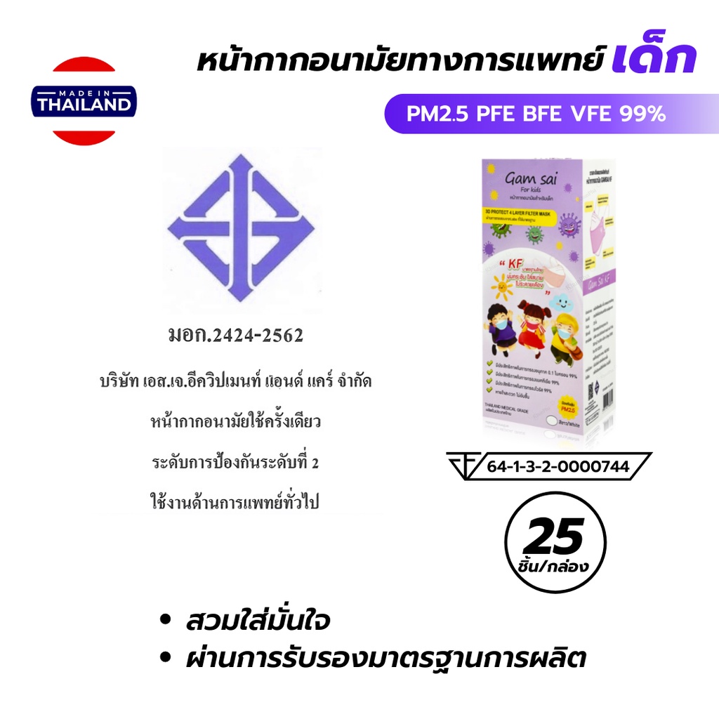 Gamsai KF Kids Mask หน้ากากอนามัยทางการแพทย์เด็ก 4ชั้น (กล่อง 25ชิ้น ...