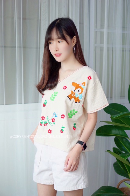 เสื้อผ้าฝ้ายปักกวางน้อยสุดน่ารัก - nussara_30 - ThaiPick