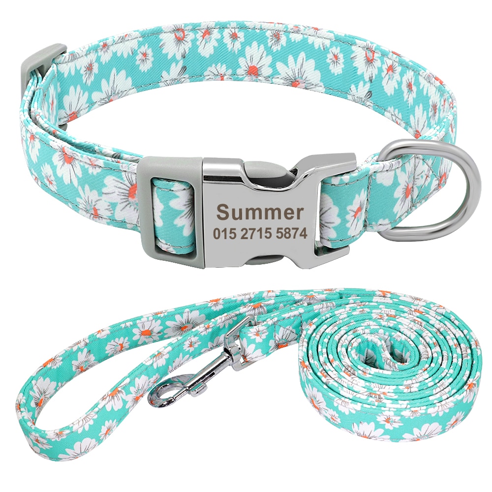Dog Collar Leash Personalized Custom Nylon Dog Collar Lead Name ID Tags ...