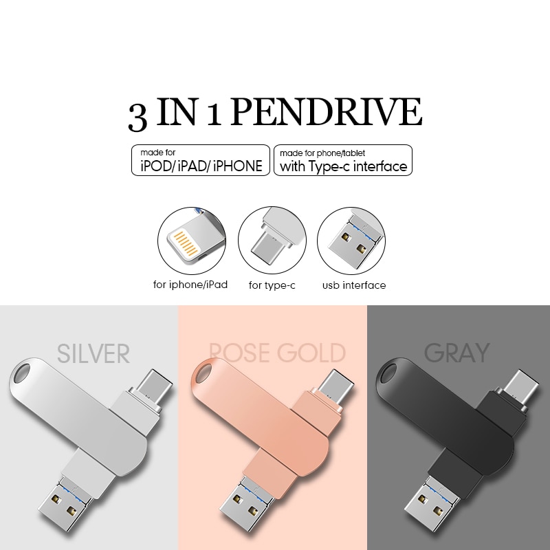 3 In1 Otg Usb แฟลชไดรฟ์ 256 Gb External Drives สําหรับ Type - C ...