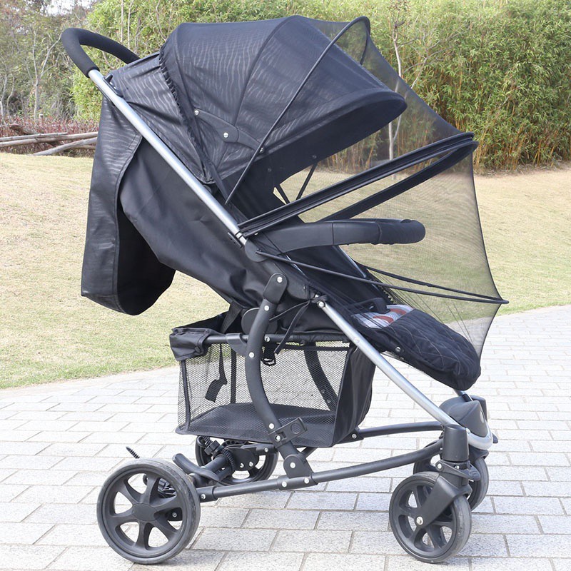 Folding Portable Black Polyester Full Cover Pram Net Baby Stroller ...