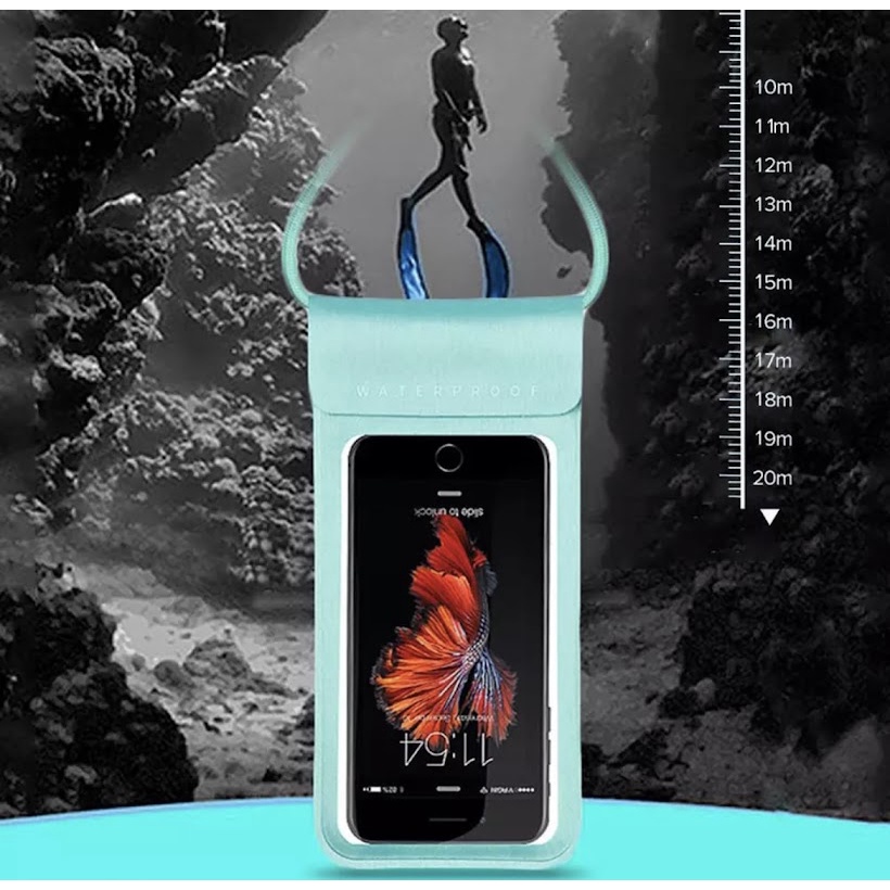 พร้อมส่ง Universal ซองกันน้ำมือถือ กันน้ำลึก 30m (IPX8) สายคล้องคอ ดำน้ำถ่ายรูป ซองกันน้ำ ...