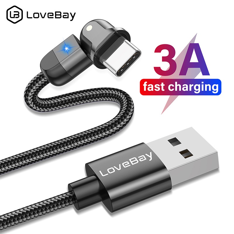 Lovebay 180 Rotate LED 3A USB Type C Cable For Samsung Quick Charge 3.0 ...