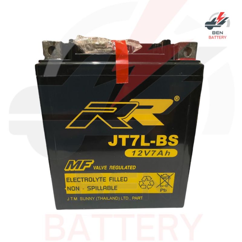 แบตเตอรี่ ยี่ห้อ RR รุ่น JT7L-BS ขนาด 12V. 7Ah. แบตแห้ง สำหรับใส่รถ ...