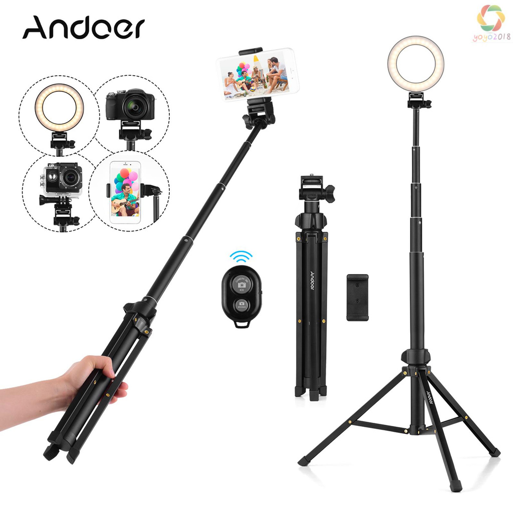Andoer 1.5m 59in 2-in-1 ขาตั้งกล้อง ไม้เซลฟี่อลูมิเนียมสําหรับ Iphone ...