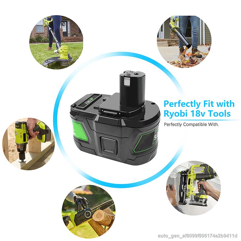 18V 9000mAh Li ion Rechargeable Battery for Ryobi P108 ONE Cordless ...