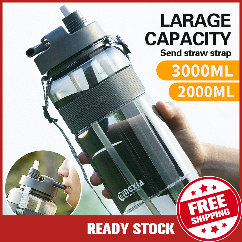 【พร้อมเข็มขัด】ขวดน้ําพลาสติกความจุขนาดใหญ่แบบพกพา Bpa Free 1L/2L/3L - linglang80.th - ThaiPick
