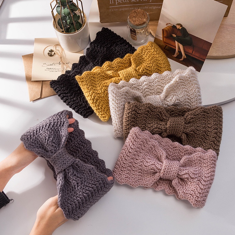 Wide Knitted Headband Bows Knotted Winter Women Turban Hair Accessories ...