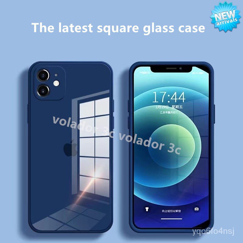 h3eG Square Edge Design Tempered Glass Silicone Iphone Case Non-slip ...