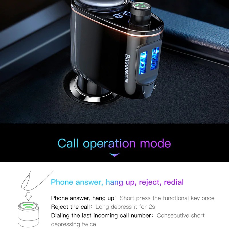 Baseus 3.4A Dual USB Car Charger CCALL-RH01 Bluetooth FM Transmitter ...