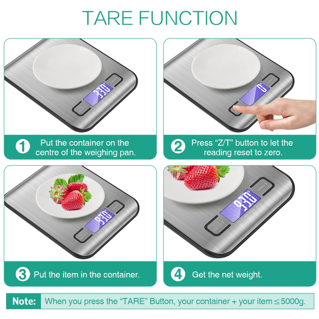 Digital Kitchen Scale Food Scale Back-Lit LCD Display 1g-5kg with USB ...