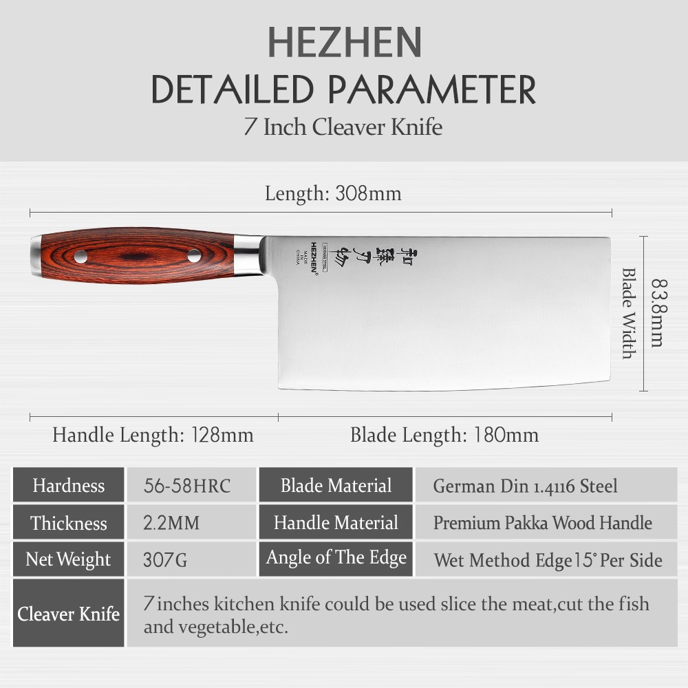 มีดทำครัว:HEZHEN 7 Inches Cleaver Kitchen Knife akka Wood Handle ...