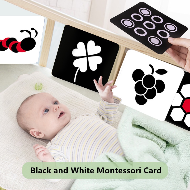 Montessori Baby Toys Black White Flash Cards High Contrast Visual ...