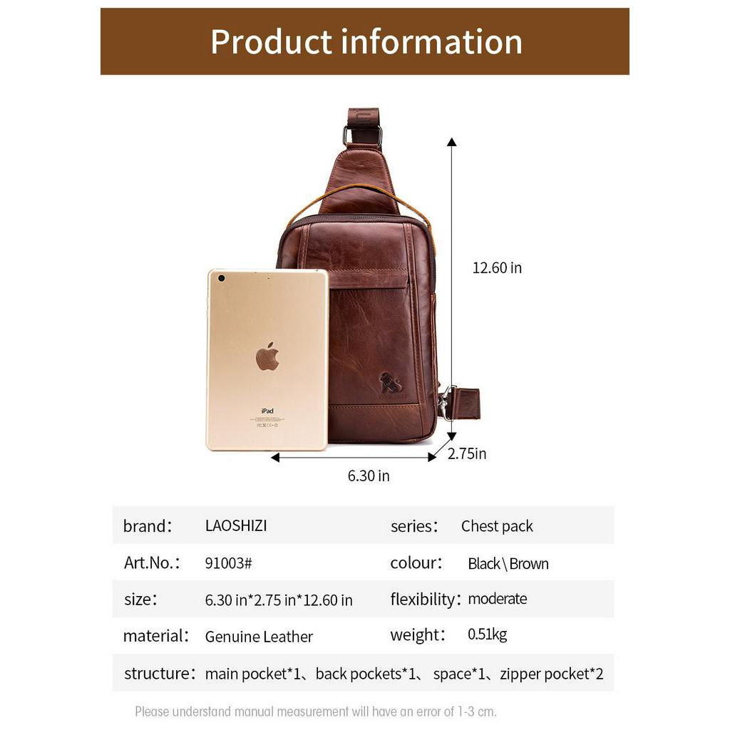 Laoshizi กระเป๋าคาดอกสะพายไหล่สําหรับผู้ชายหนังแท้กันน้ํา Crossbody ...