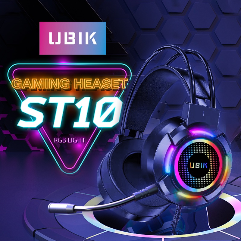 Ubik ST10 Super Gaming Headphones RGB ไฟหลากสีพร้อมไมโครโฟน ฟังก์ชั่น ...