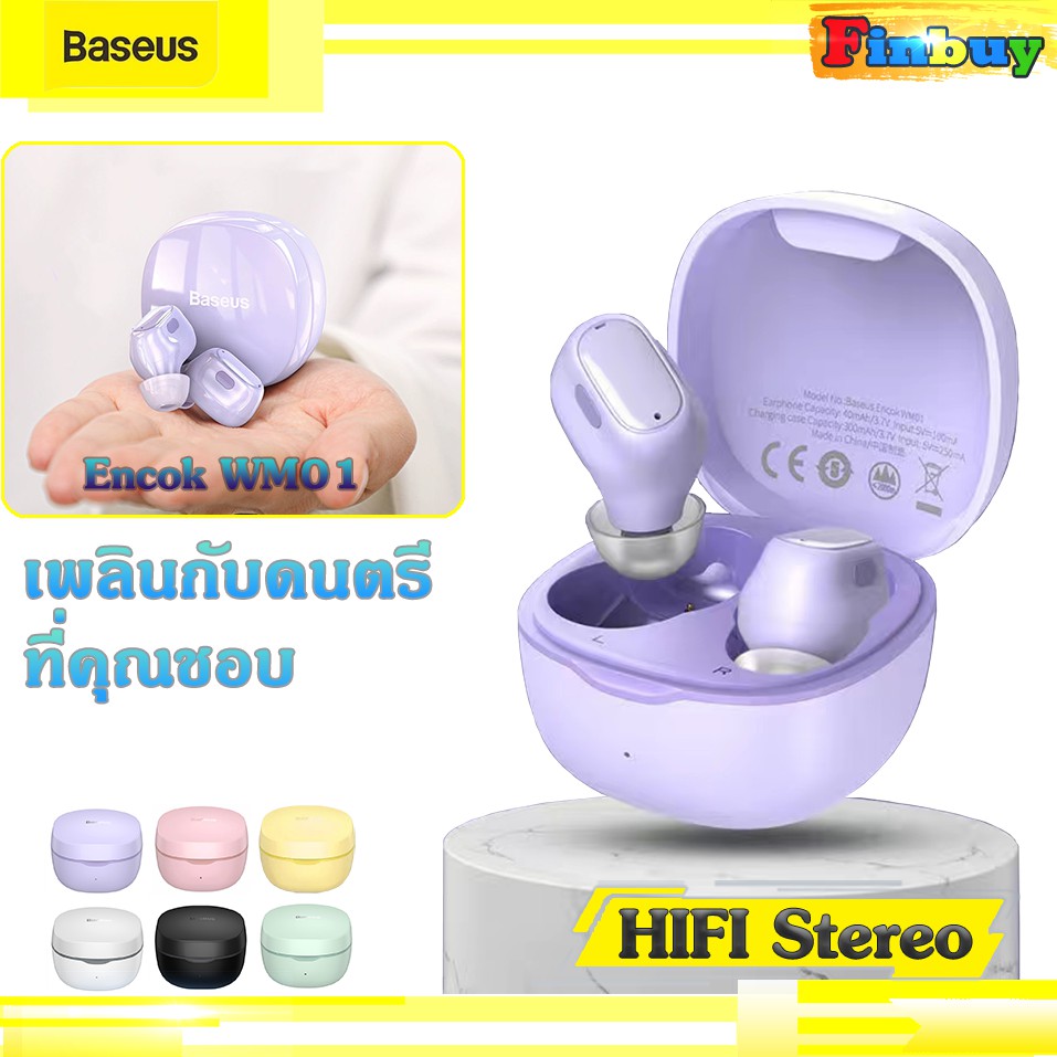 Baseus WM01WM02 หูฟังบลูทูธ หูฟังไร้สาย True Wireless 5.3 TWS เบสนุ่ม ...