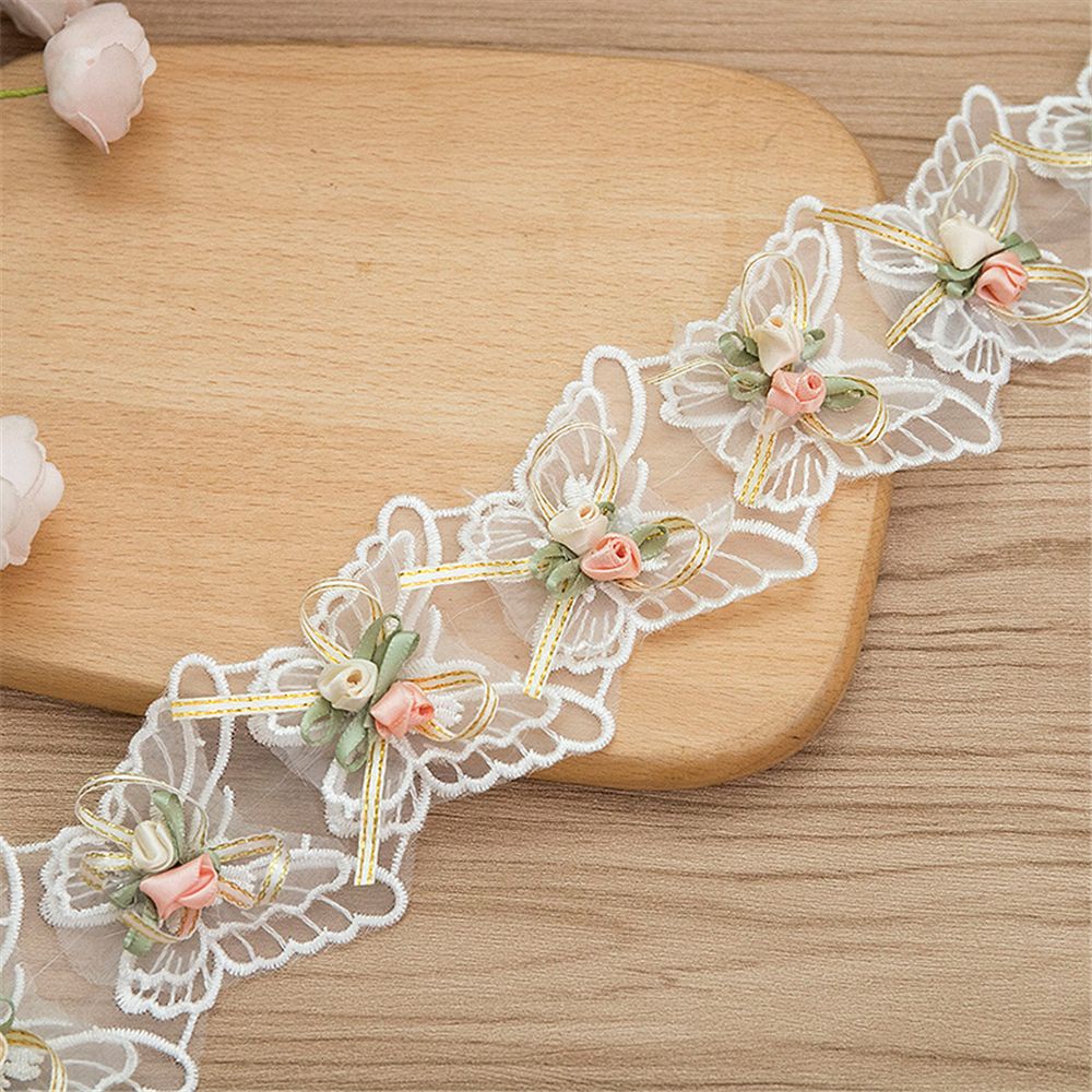 JUNE Polyester Sewing Material Beaded Applique Lace Ribbon 3D Flower ...