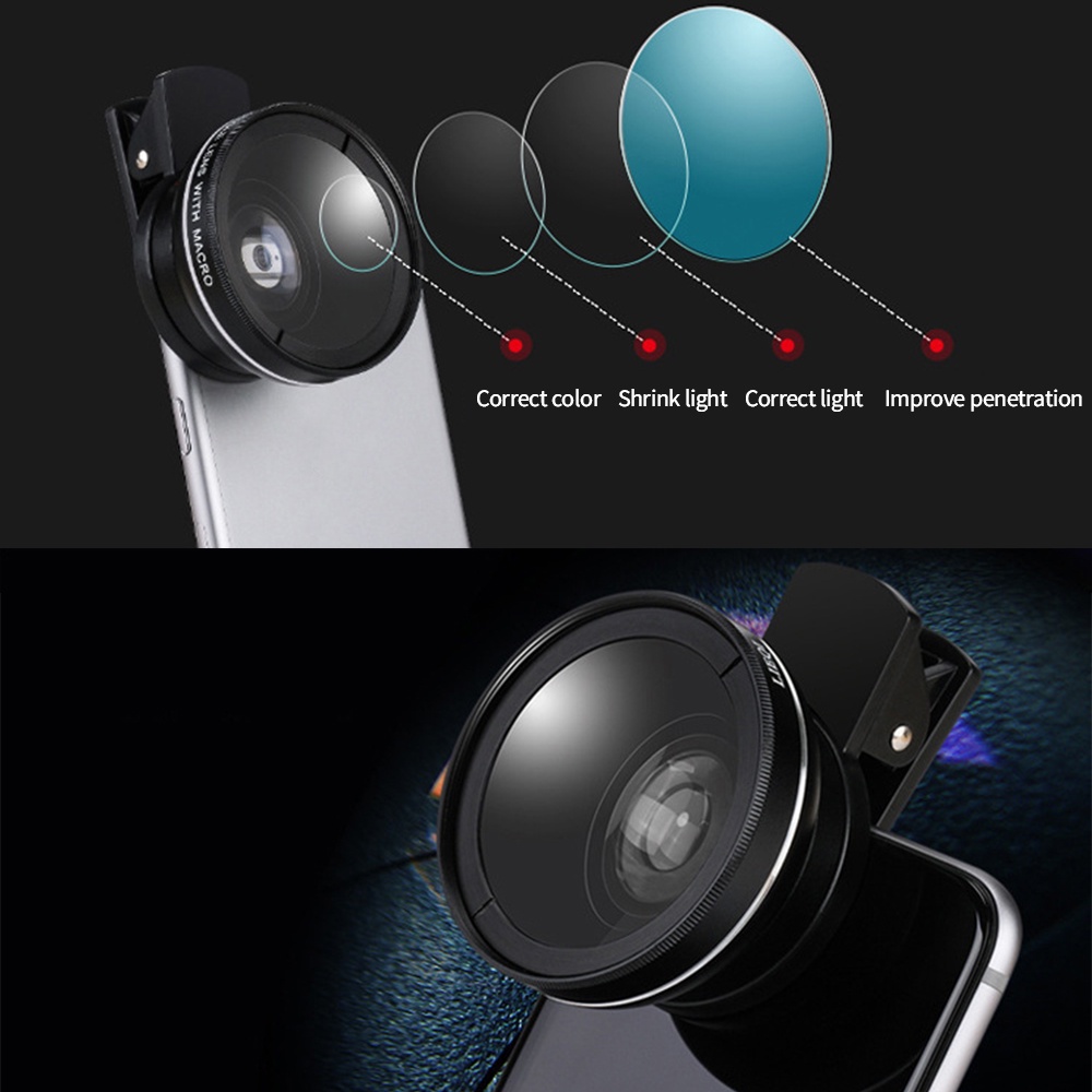 ┇☁ 2 IN 1 Lens Universal Clip 37mm Mobile Phone Lens Professional 0.45x 49uv Super Wide Angle ...