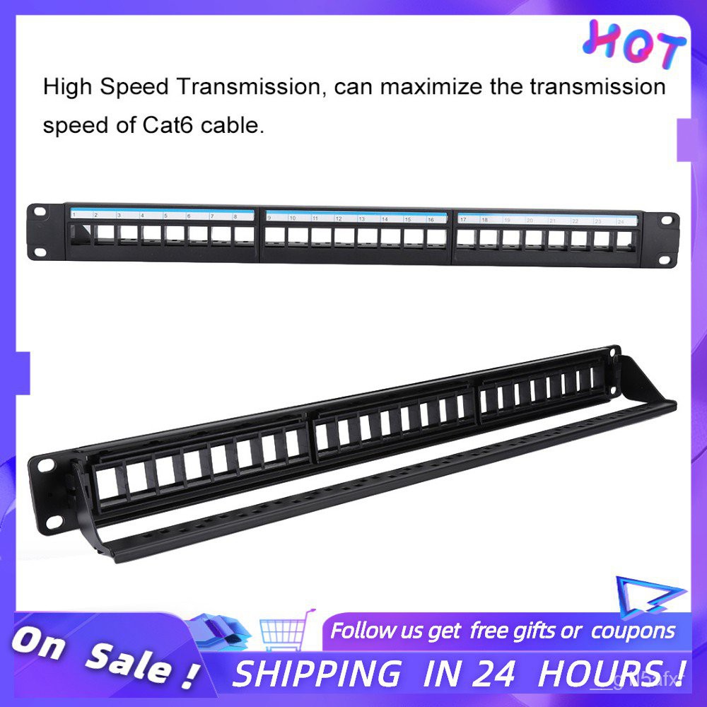 19Inch 24 Port Mountable Data Patch Panel CAT6 Network Cable Rack(Not ...
